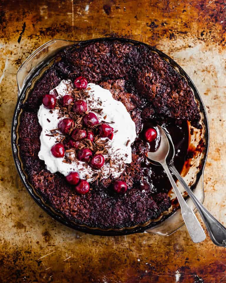 Saucy Cherry Chocolate Fudge Cake - Crumbs & Caramel