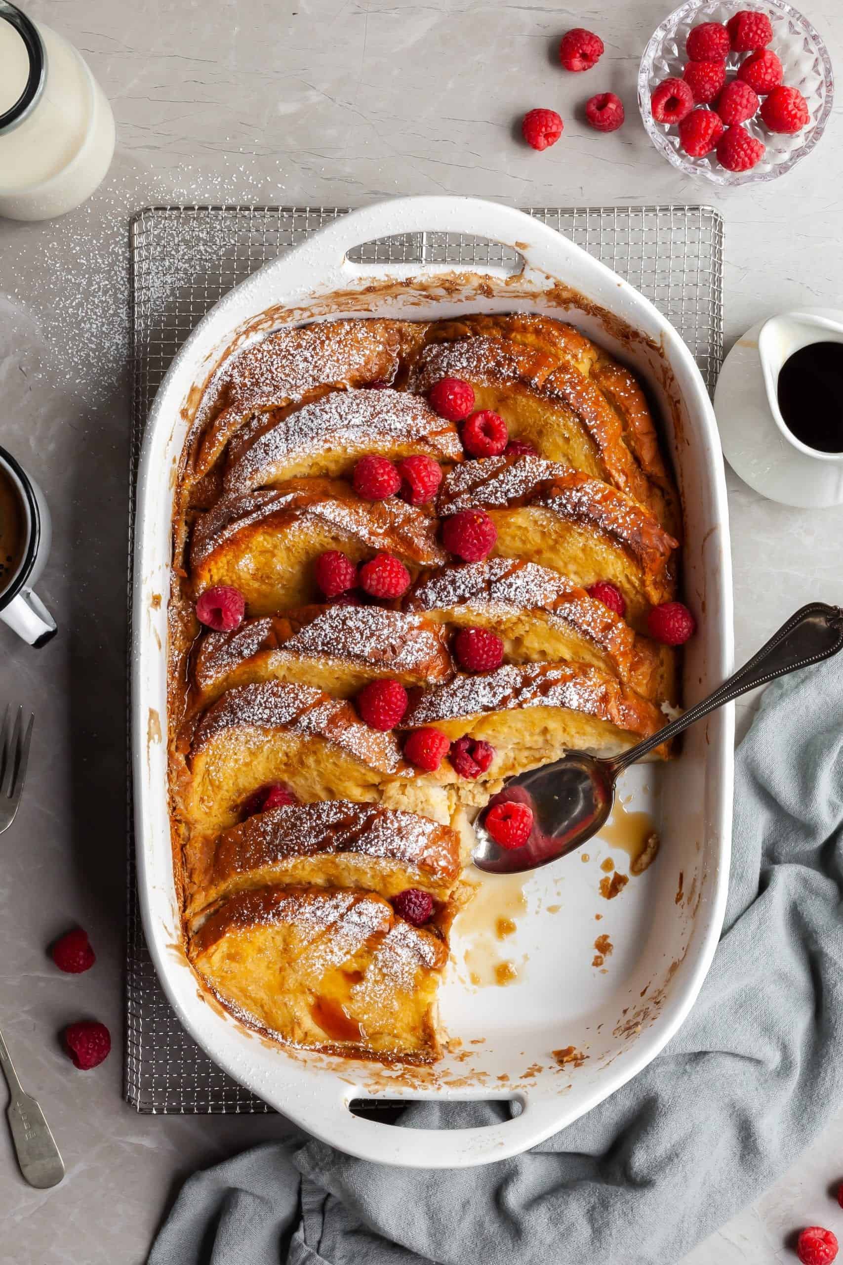 Vegan Lemon Raspberry French Toast Bake - Crumbs & Caramel