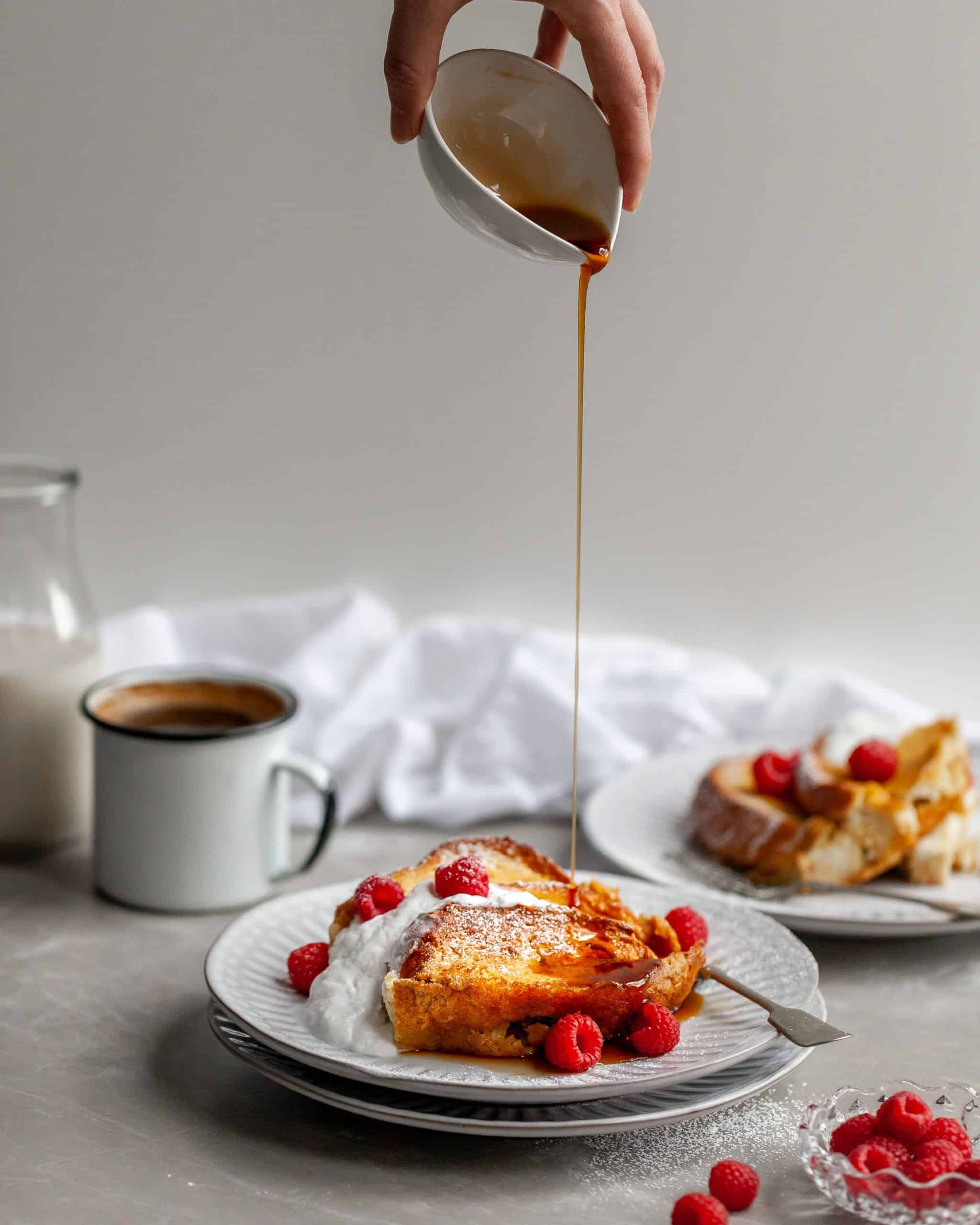 Vegan Lemon Raspberry French Toast Bake - Crumbs & Caramel