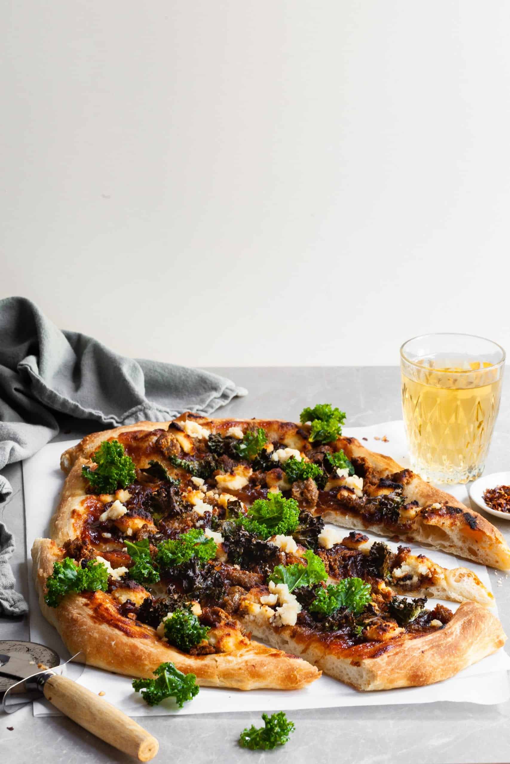 Vegan Caramelized Onion, Sausage and Kale Pizza with Almond Ricotta ...