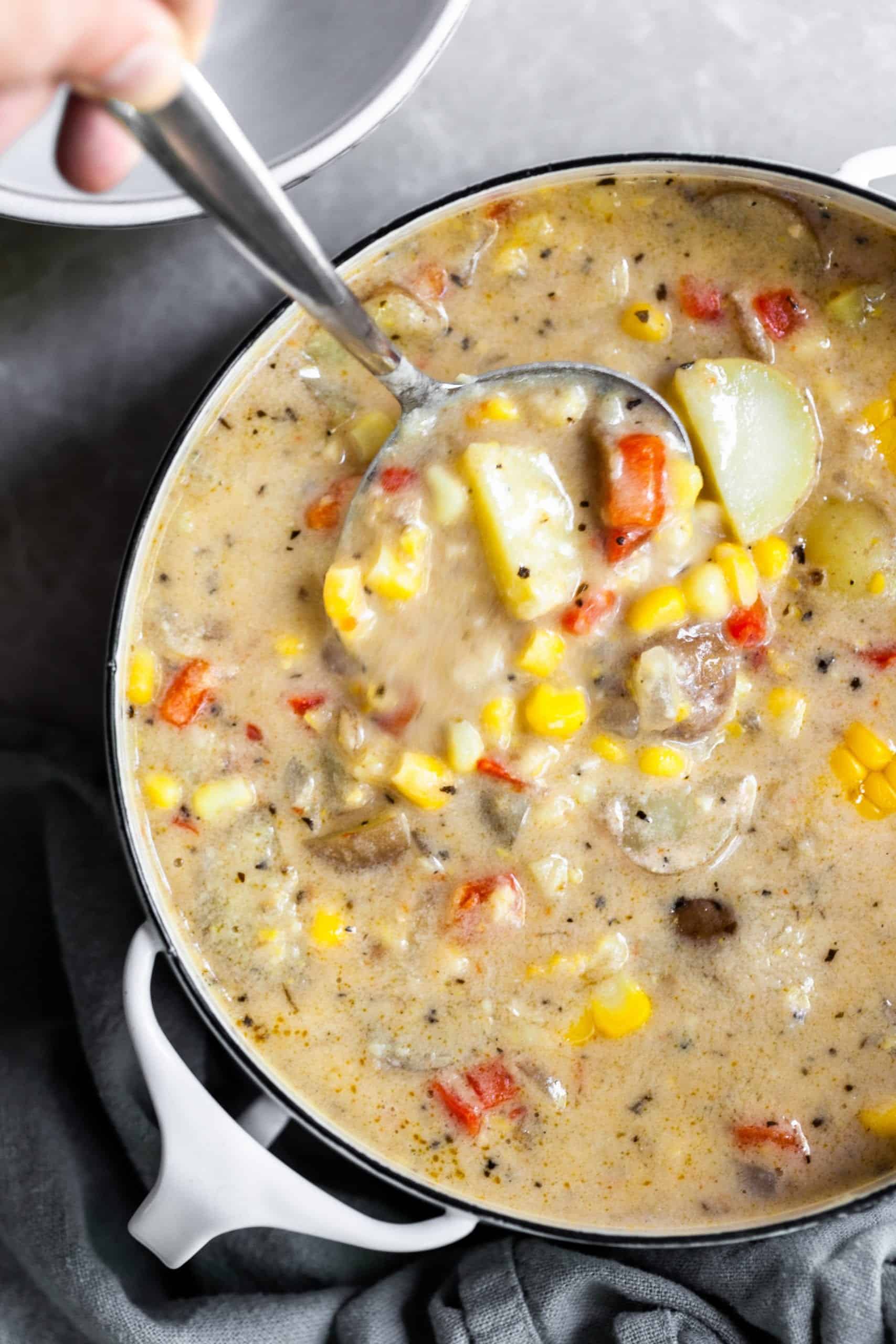 Creamy Corn & Potato Chowder - Vegan & Gluten-Free - Crumbs & Caramel