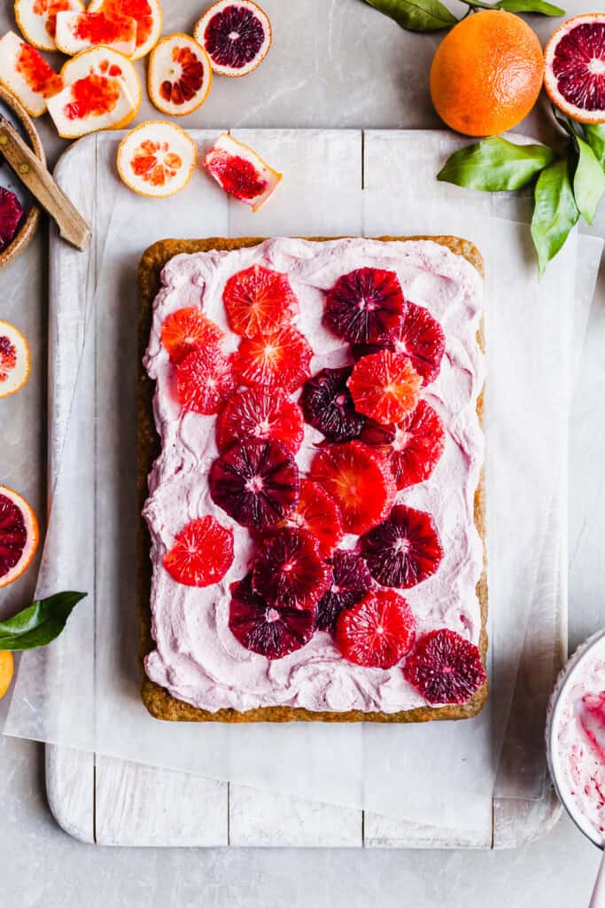 Vegan Citrus Cake with Blood Orange Frosting - Crumbs & Caramel